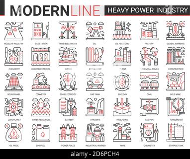 Heavy power industry complex concept flat line line icon vector set ...