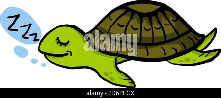 Cute tortoise sleeping. Cartoon vector illustration isolated on white ...