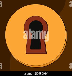 Keyhole on a black background. Light through the keyhole. Inside the ...