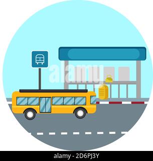 Empty bus on bus stop or station on city street. Vector cartoon ...