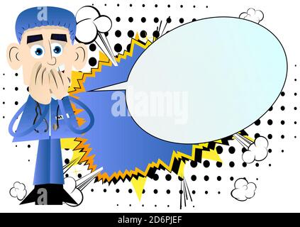 Funny cartoon doctor with hands over mouth. Vector illustration Stock ...