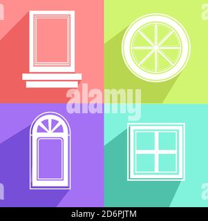 Flat windows design set. Home window, vitrina and glass screen ...