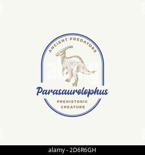 Parasaurolophus dinosaur sketch. Paleontology symbol. Ancient animal ...