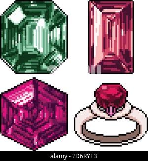 Ring with garnet pixel art. 8 bit Engagement ring with precious stone ...