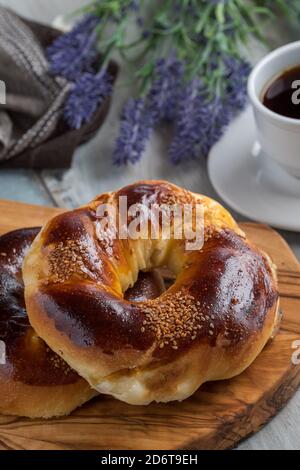 Traditional Turkish pastry acma on rustic table, famous bakery product ...