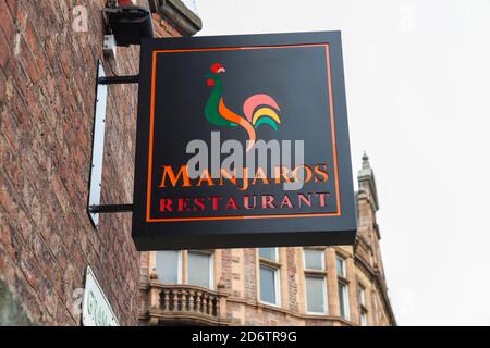 Sign for Manjaros restaurant in Darlington,Co.Durham,England,UK Stock ...