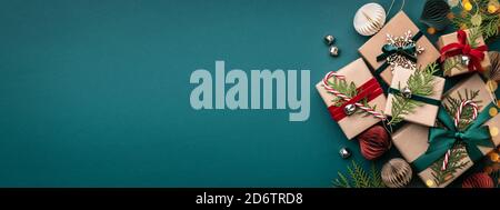 Present boxes with tied ribbons paper vertical view holiday concept ...