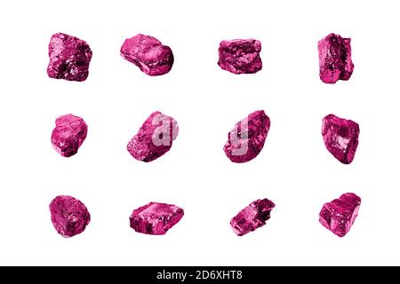 set of pink natural mineral stones and gemstones isolated on white ...