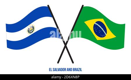 Brazil and El Salvador flags for official meeting against background of ...