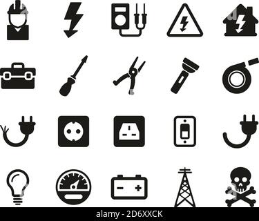 Electrician Tools & Equipment Icons White On Black Sticker Set Big ...