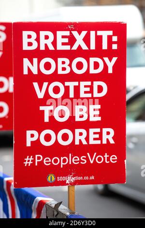 Anti-Brexit campaign poster being used by protesters outside the Houses ...