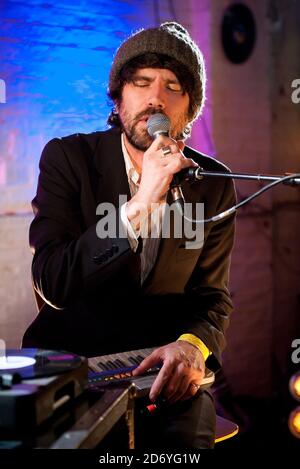 Gruff Rhys performs during the filming of Topman CTRL MX, in Stoke ...