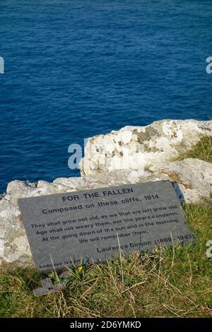 'For The Fallen' Poem Plaque Composed by Laurence Binyon at Pentire ...