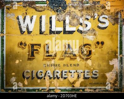 Old Wills's "Flag" cigarettes advert on wall, Whitstable Stock Photo ...