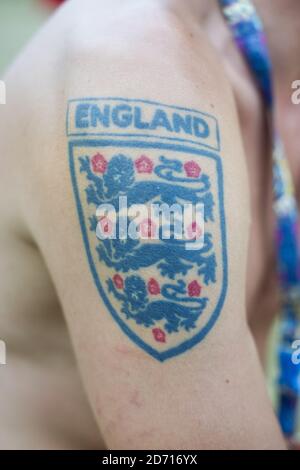 England tattoos on display at the Isle of Wight Festival, at Newport on ...