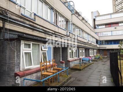 General view of the Holmefield House estate in North Kensington, London ...