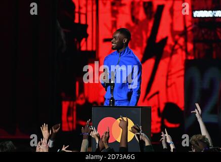 Dave on stage at the Brit Awards 2020 at the O2 Arena, London Stock ...