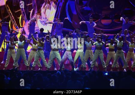 Mabel performing on stage at the Brit Awards 2020 at the O2 Arena ...
