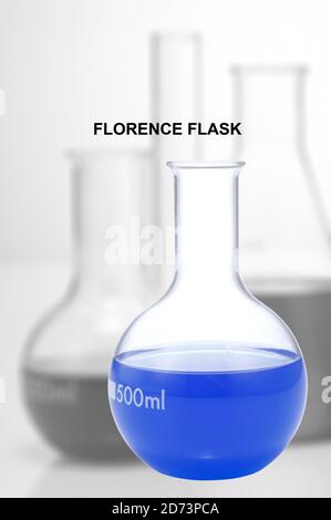 Chemical laboratory flask with liquid- Florence Flask Stock Photo - Alamy
