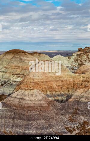 looking out at the colorful badlands of the painted desert national ...