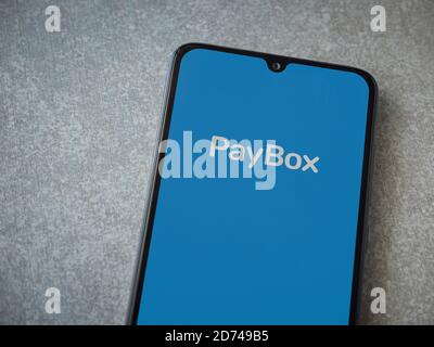 Lod, Israel - July 8, 2020: PayBox app launch screen with logo on the ...