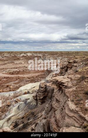 looking out at the colorful badlands of the painted desert national ...
