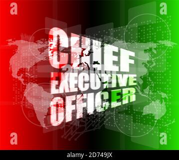 chief executive officer words on digital screen background with world ...