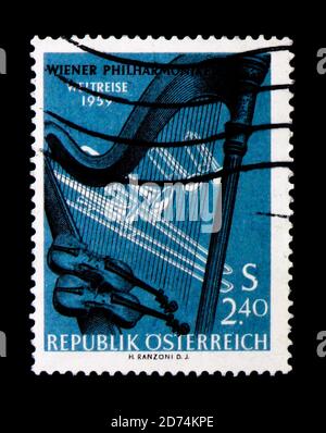 Stamp printed by Austria, shows Trumpet Gentian (Gentiana kochiana ...