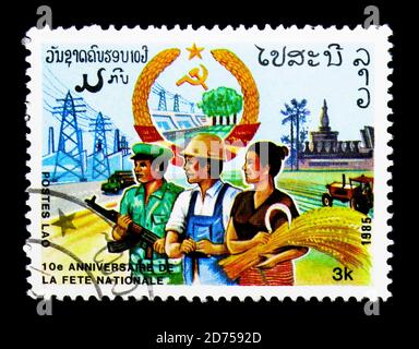 Laos: Coat of Arms of the Lao People's Democratic Republic. The kingdom ...