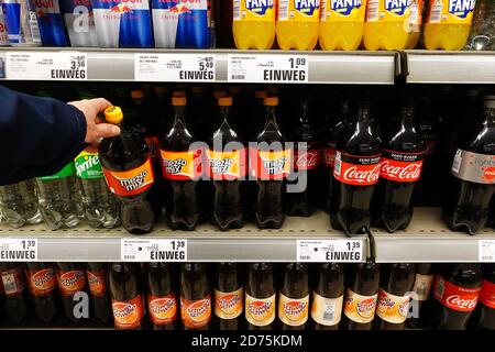Coca cola soft drinks assortment, deposit bottles in crates ...