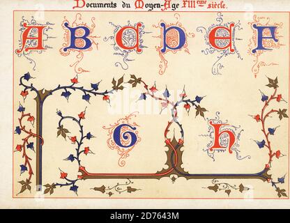 Alphabet of initial letters in foliage from a French manuscript of 15th ...