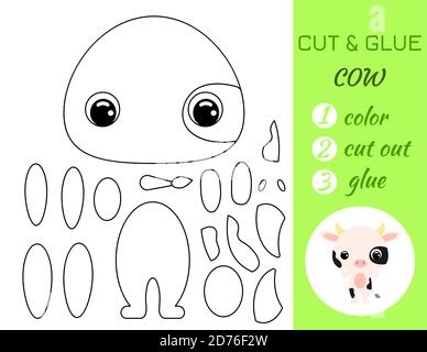 Cut out applique and glue a cow, bull head. Vector illustration. Paper ...