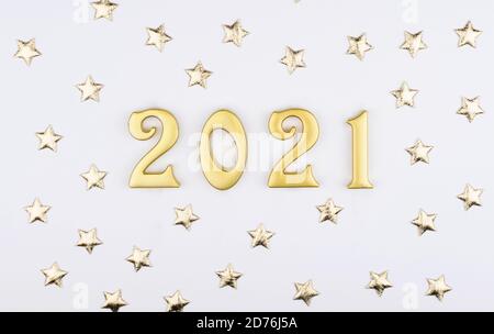Happy New Year 2021. Sparkling gold numbers on black background with ...