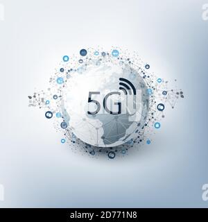 5G Network Label with Icons Representing Various Kind of Devices and ...