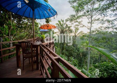 Empty coffee terrace with beatiful view sunset in Bali Stock Photo - Alamy