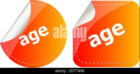 age word on stickers button set, label Stock Photo - Alamy