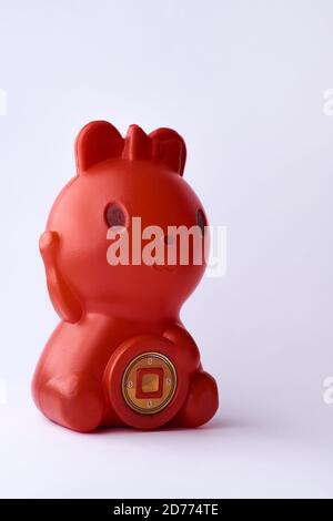 Red Piggy bank isolated on white background Stock Photo - Alamy