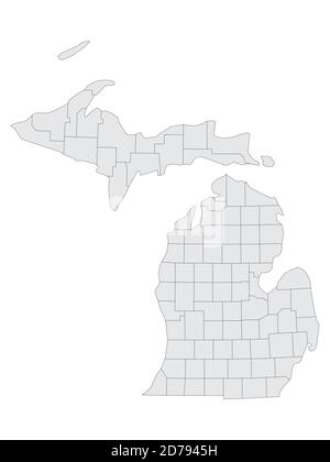 Michigan counties vector map outline with USA map colors national flag ...