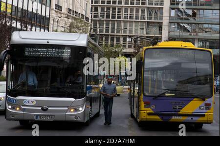 Athens, Greece. 21st Oct, 2020. The electric bus Yutong U12 from China ...