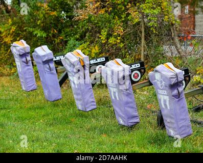 Tackling sled at a high school football field Stock Photo - Alamy