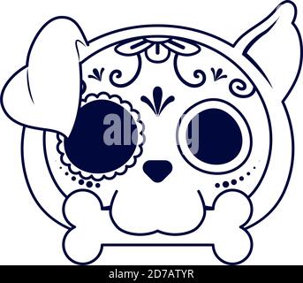 traditional mexican dog skull head with mariachi hat line style icon ...