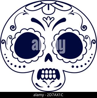 traditional mexican skull head line style icon vector illustration ...
