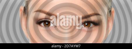 Hypnosis hypnotize spiral over woman face for mind control Stock Photo ...