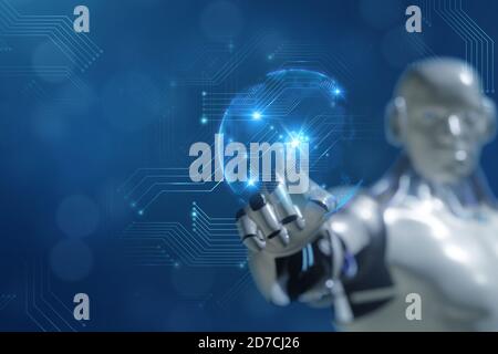 Artificial intelligence, humanoid cyber with neural network thinks ...