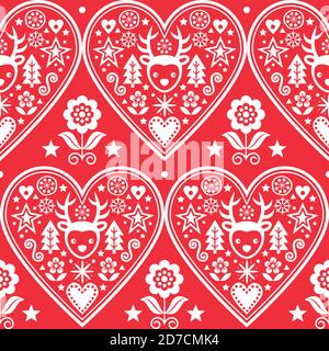 Christmas Scandinavian vector heart greeting card design - black and ...