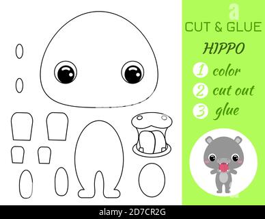 Cut out applique and glue a hippo head. Vector illustration. Paper game ...