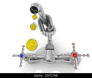 Dripping tap with golden coins,3d rendering,conceptual image Stock ...