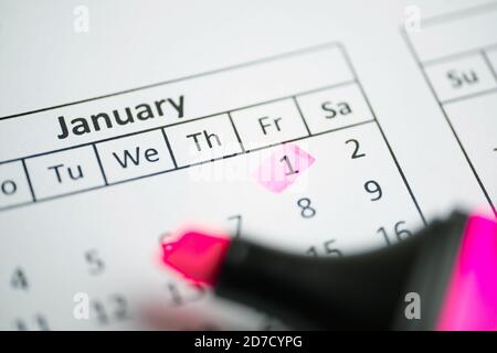 January first of the new year highlighted in marker Stock Photo - Alamy
