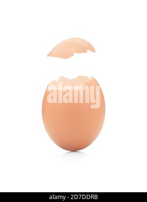 One piece of broken eggshell on mirror surface against white background ...