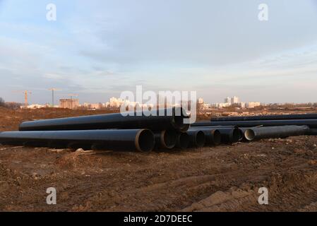 Cast iron sewer pipes for laying an external sewage system at a ...